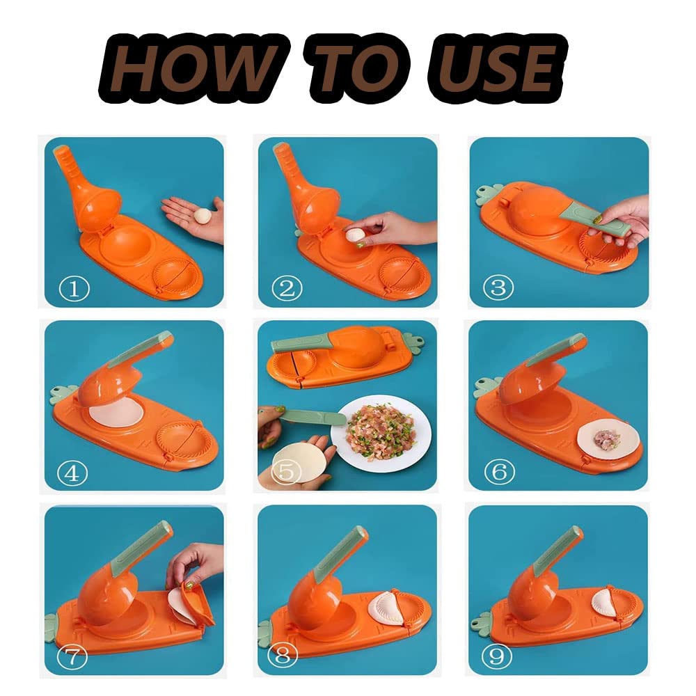 2-in-1 Dumpling Maker, Dumpling Skin Artifact DIY Dumpling Tool, Manual Dumpling Press Molds Set【Upgrade Version】, Mould Baking Pastry Making Dumplings In Seconds (Orange)