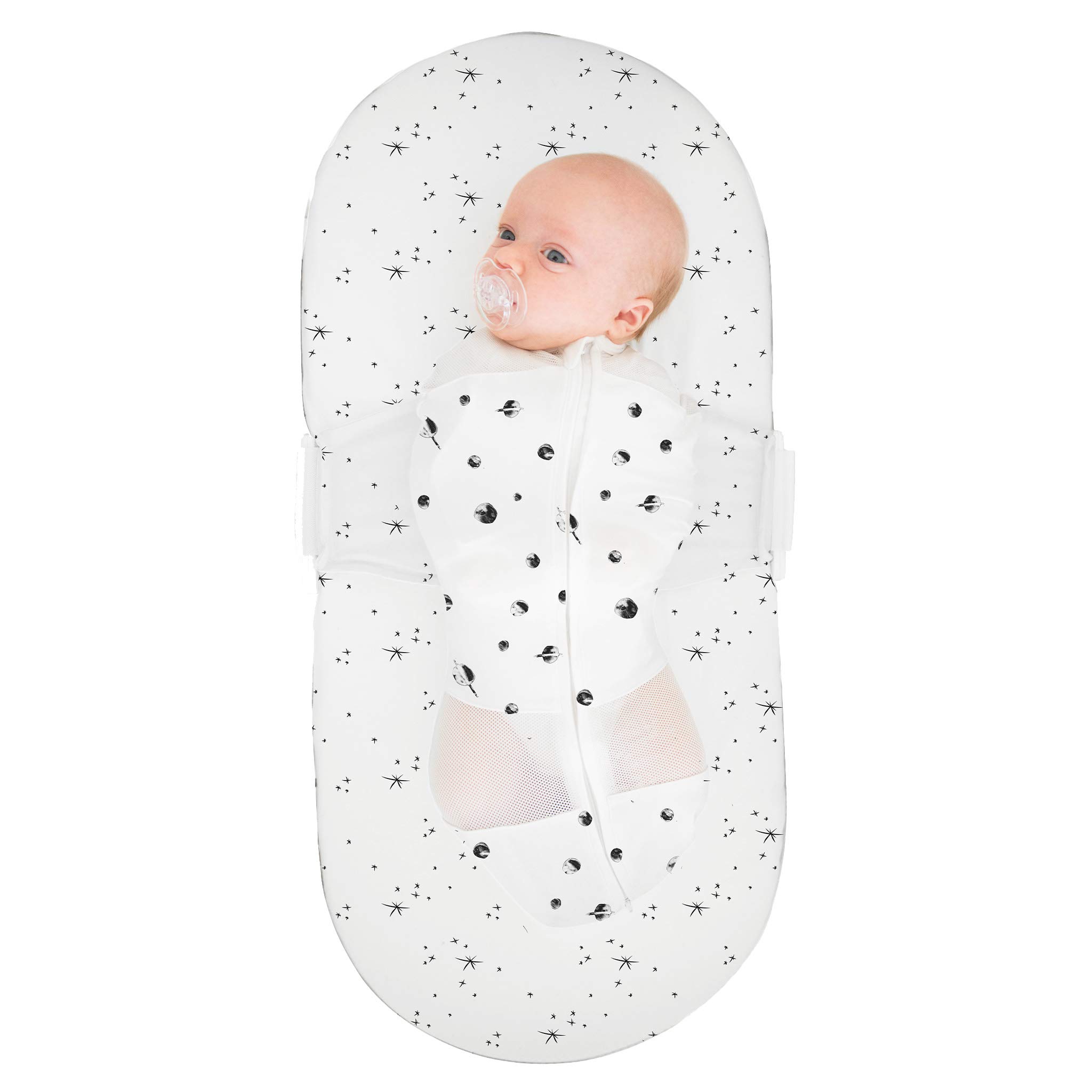 Happiest Baby SNOO Sleep Sack - 100% Organic Cotton Baby Swaddle Blanket - Doctor Designed Promotes Healthy Hip Development - Prevents Accidentally Scratching Face (Ivory Planets, Medium)