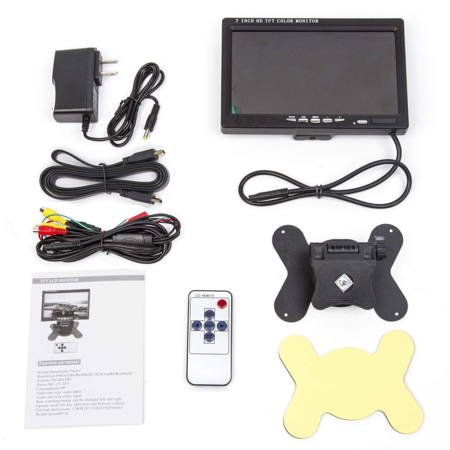 Yasoca 7 Inch Monitor HDMI - 1024x600 HD TFT LCD Screen Display AV VGA Input Built in Speaker for Raspberry Pi 3 Model B+ 3B CCTV Computer PC DVR Car