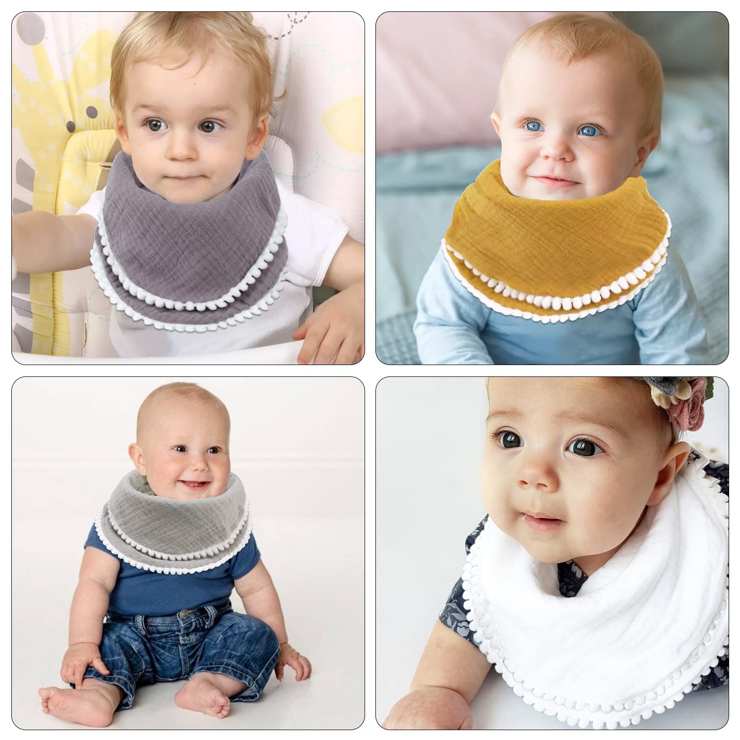 Muslin Baby Bibs Drool Bibs for Boys Girls Adjustable Multi-Use Scarf Bibs Super Absorbent& Soft Drooling Bibs Breathable Organic Cotton Baby Bibs Set for Teething and Drooling 8 Pack