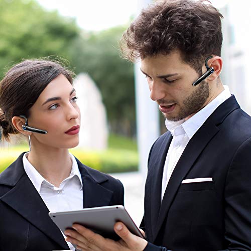 MQQC Bluetooth Headset V5.0 Wireless Bluetooth Earpiece,Hands-Free Earphones with Noise Cancellation Mic for/Business/Office/Driving, Compatible with iPhone and Android(Blue)
