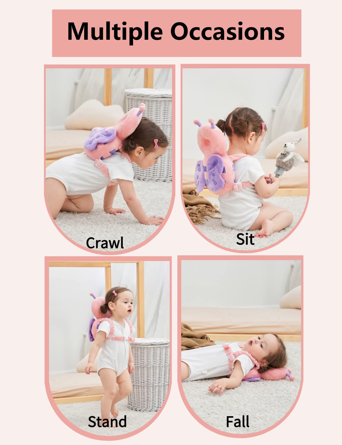 JunNeng Toddler Baby Head Protector Pad Safety Cushion with Knee Pads&Anti-Slip Socks (Butterfly),6 Months-3 Years