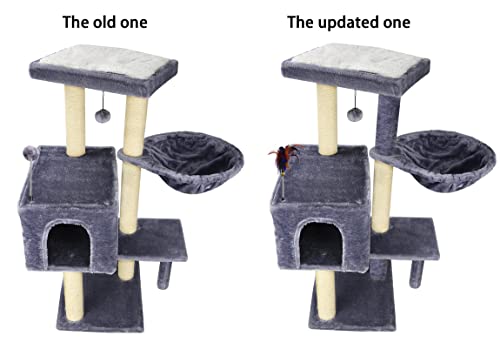 AIWIKIDE 002G Cat Tree has Scratching Toy with a Ball Activity Centre Cat Tower Furniture Jute-Covered Scratching Posts Grey …