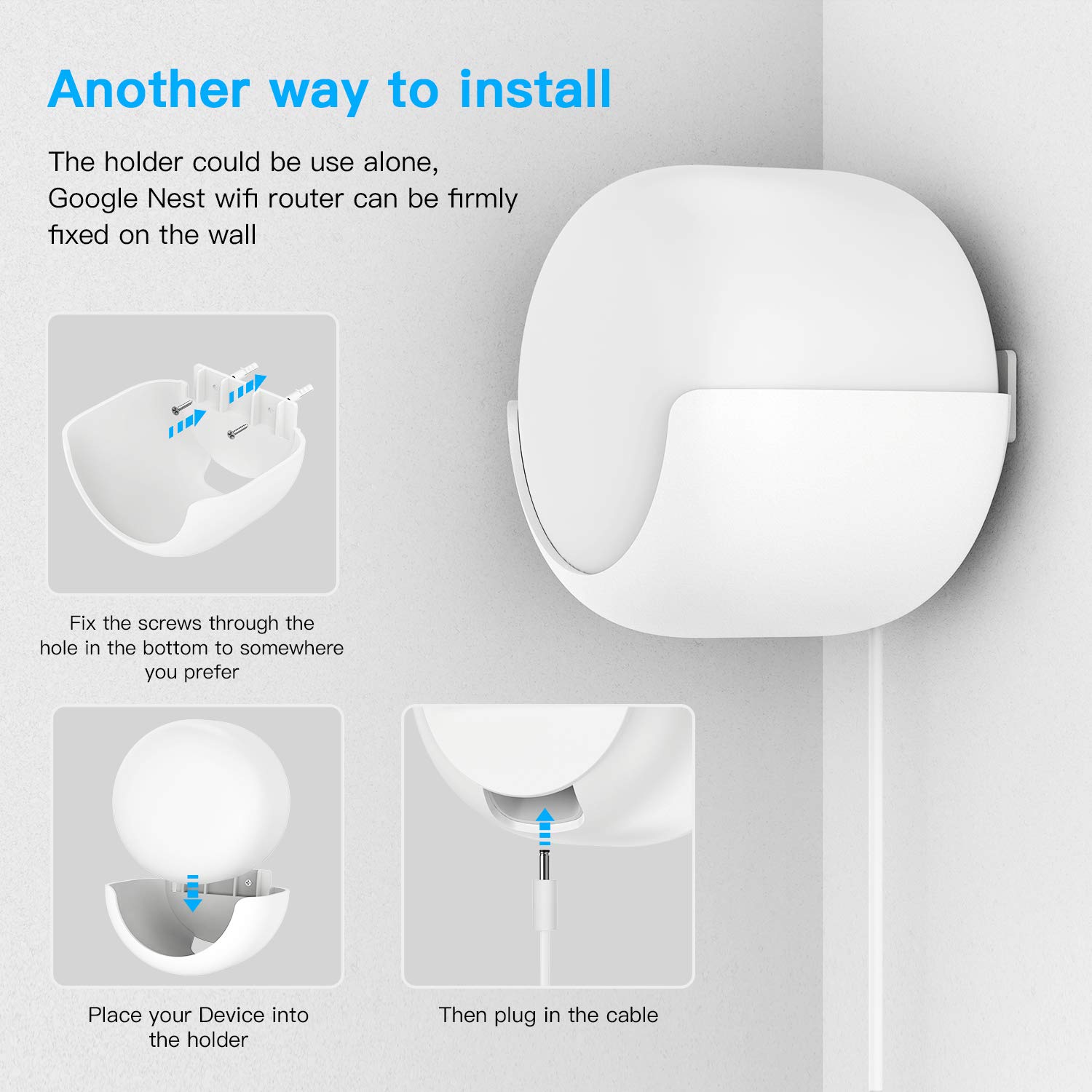 HOLACA Outlet Wall Mount Hanger for Google Nest WiFi Router(2nd Generation), Space Saving Holder, Easy Moved, Cord Management for Google Nest WiFi Router Without Messy Wires and Screws (1 Pack)