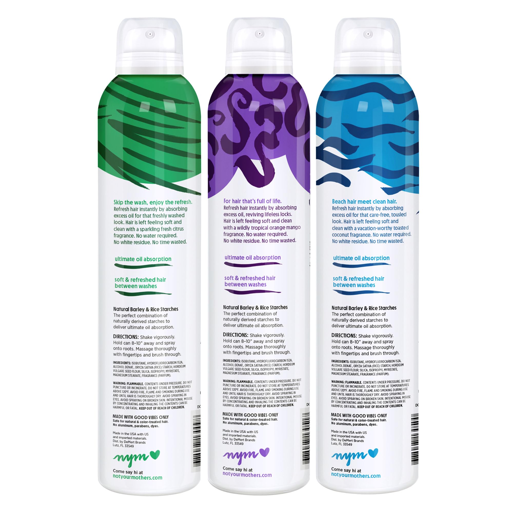 Not Your Mother's Dry Shampoo Assortment (3-Pack) - 7 oz - Clean Freak, Plump for Joy, Beach Babe Dry Shampoos - Instantly Absorbs Oil in Hair
