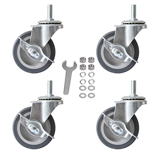AAGUT 3 Inch Caster Wheels with Locking Brakes, Rubber Heavy Duty M10 x 1.5" Threaded Stem Industrial Castors Replacement for Workbench,Carts,Furniture,Dolly,Trolley,Set of 4