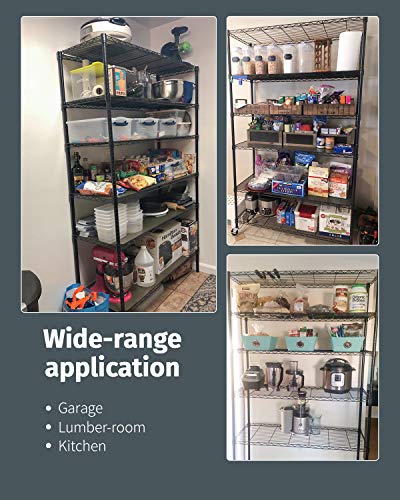FDW 18x48x72 inch Commercial Wire Shelving Unit with Wheels Steel 6 Tier Heavy Duty Layer Rack Storage Metal Shelf Garage Organizer Wire Rack Shelves Adjustable Utility 2100 LBS Capacity,Black