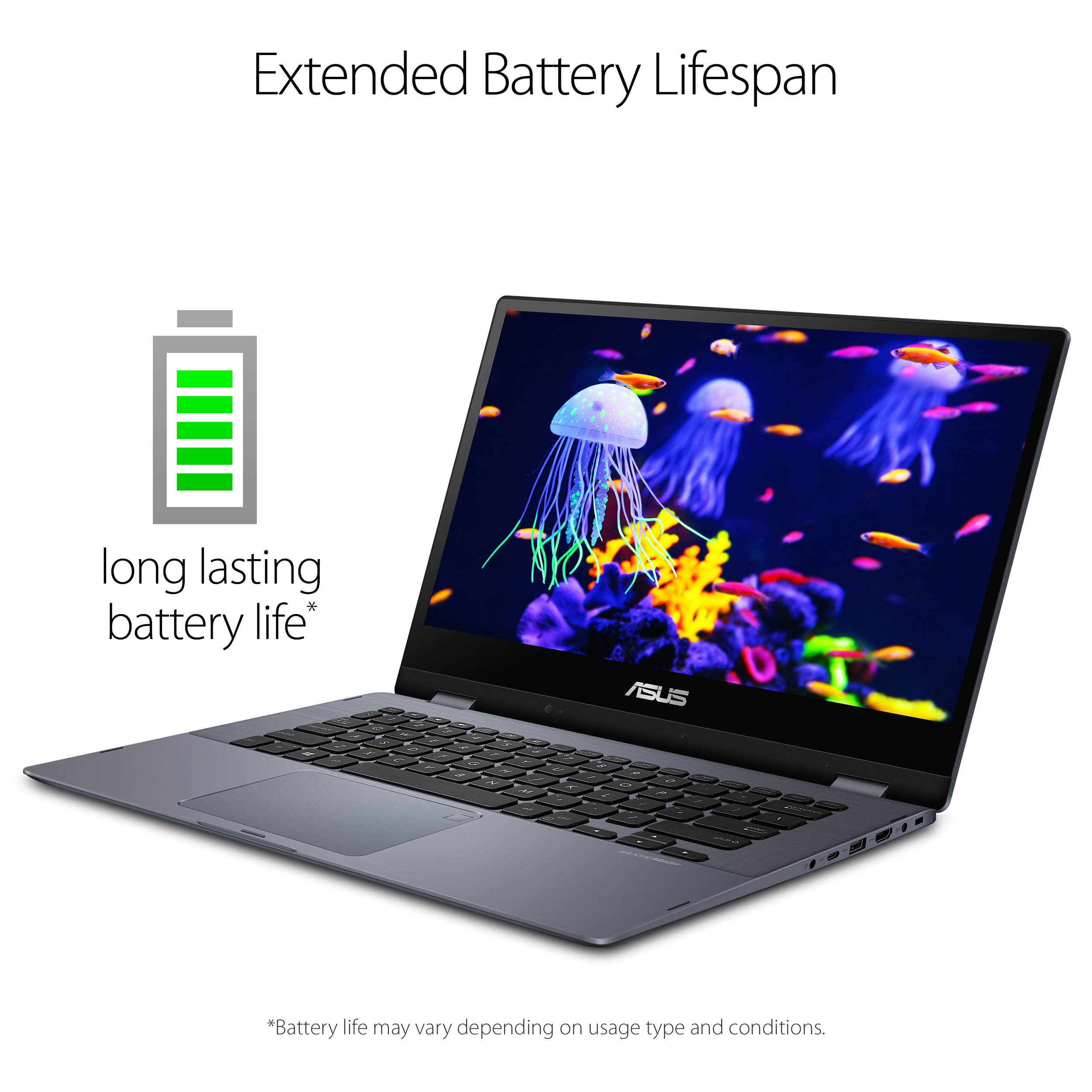 ASUS VivoBook Flip 14 Thin & Light 2-in-1 Laptop, 14β FHD Intel Core i7-8565U Processor, 8GB RAM, 512GB PCIe NVMe SSD, Glossy, Touch, Windows 10 Home, Fingerprint Reader, TP412FA-DB72T, StarGrey