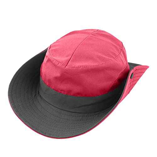 4 Pack Womens Ponytail Summer Sun Hat UV Protection Foldable Mesh Wide Brim Beach Fishing Cap (4 Pack-Purple&Watermelon Red&Sky Blue&Grey)