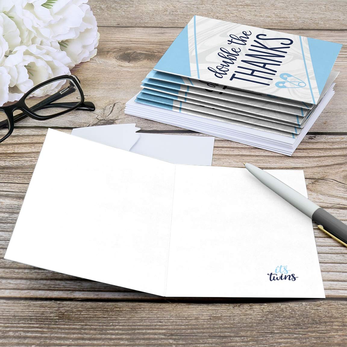 Big Dot of Happiness It’s Twin Boys - Blue Twins Baby Shower Thank You Cards (8 count)