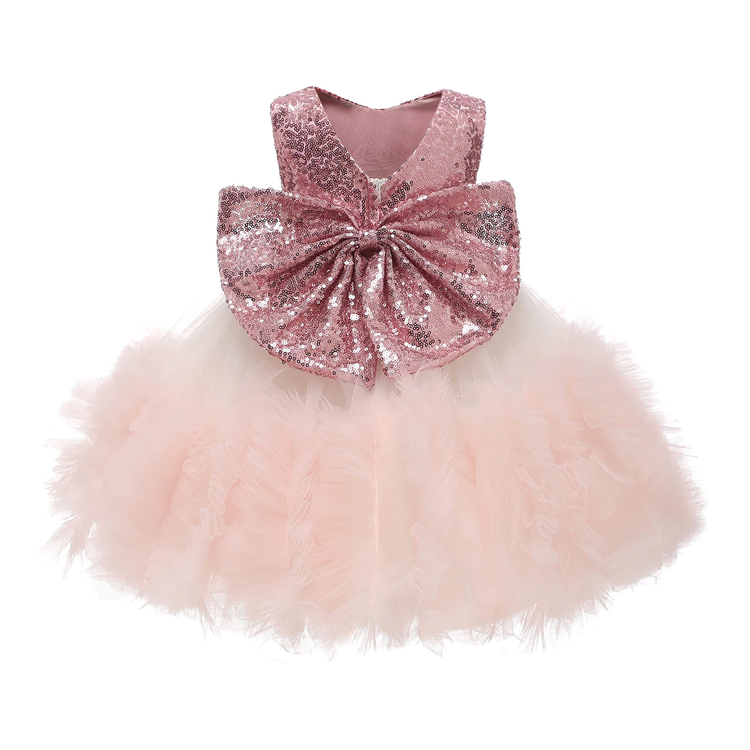 ABAO SISTER Baby Girls Sequined Flower Girl Dress Toddler Princess Tulle Tutu Pageant Ball Gowns, Pink 24M