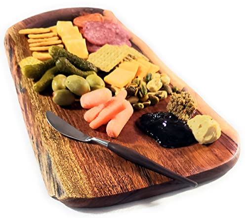 FEATHERLEE - Premium Natural Live Edge Acacia Serving Cutting Charcuterie Board With Round Handle