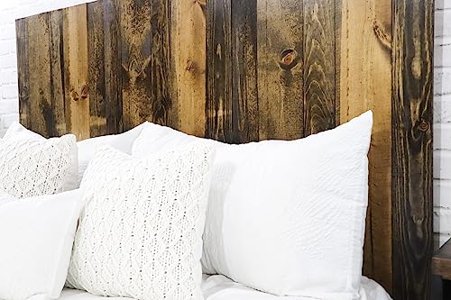 Barn Walls Dark Brown Headboard, Rustic Design, Solid Wood Headboard, Floating Panels, Wall Mount, Adjustable Height, Easy Assembly, Queen Size
