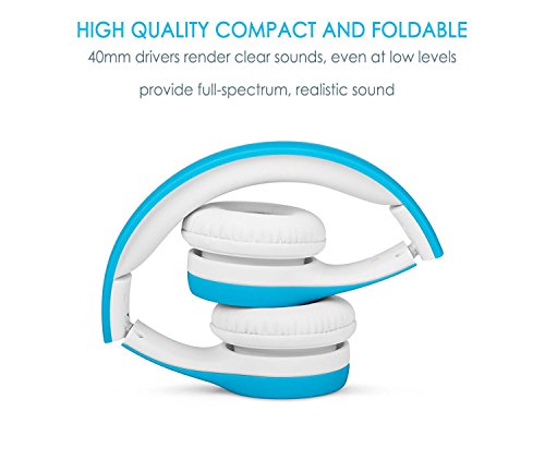 Anble Kids Headphones with Microphone Volume Limited Foldable Wired Headsets for Children - Blue