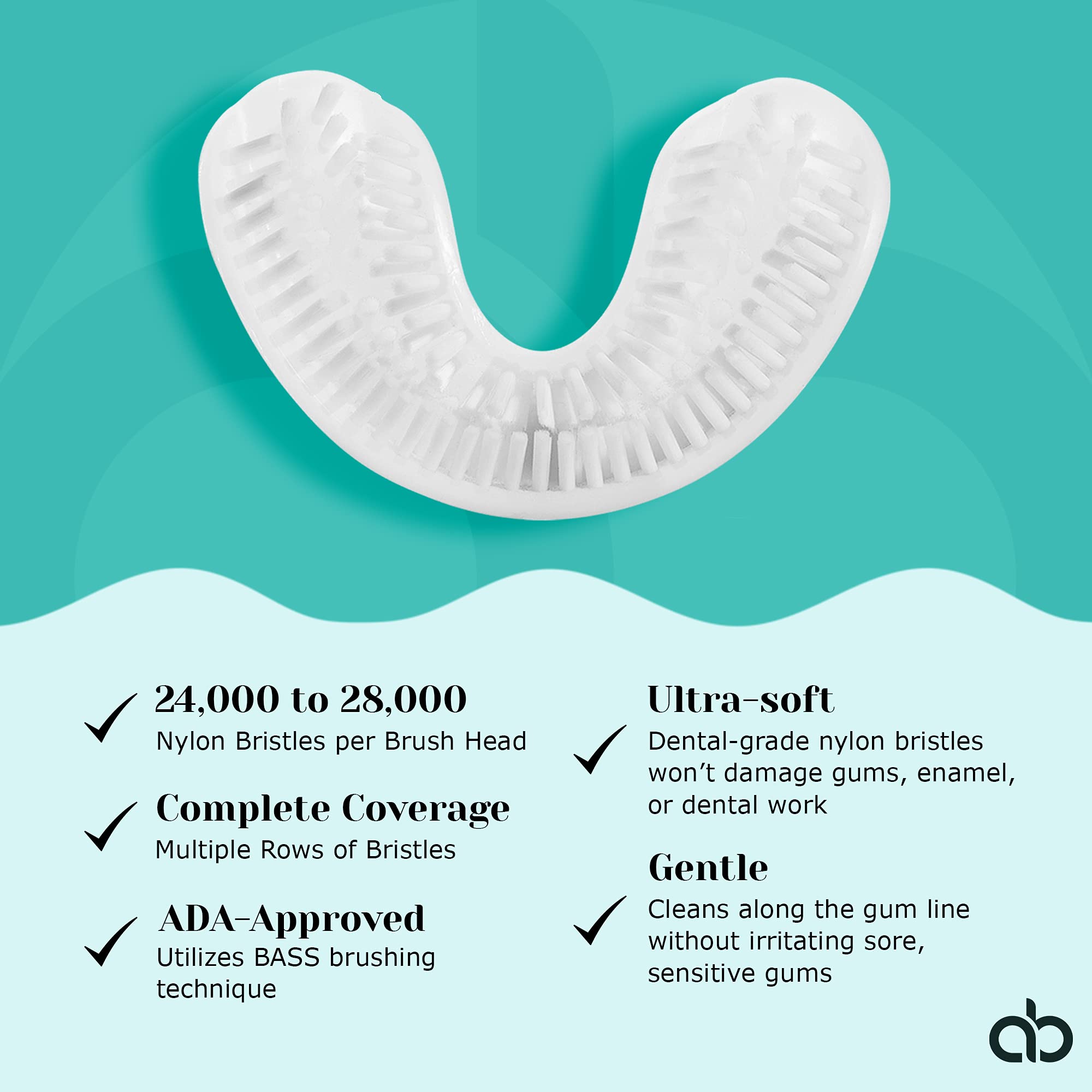 autobrush Single Sided U Shaped Nylon Brush Head Replacements, Soft and Unique 360° Nylon Bristles, Automatic Toothbrush Head Accessories,-Adults and Kids Sizes (Adults, XL, 1 Pack)