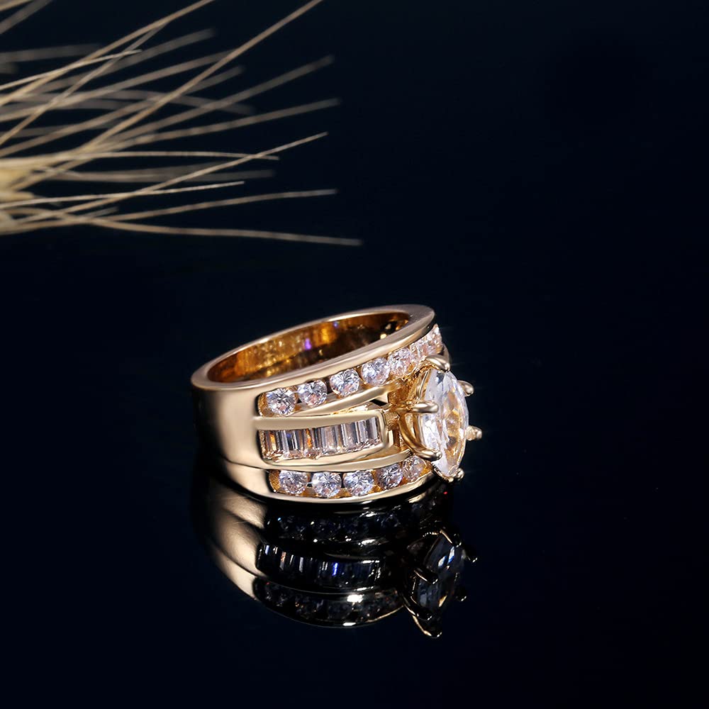 18K Yellow Gold Plated Luxury Marquise Cut Cubic Zirconia CZ Shiny Full Diamond Multi Row Eternity Engagement Wedding Band Promise Ring for Women ST.196 (8)