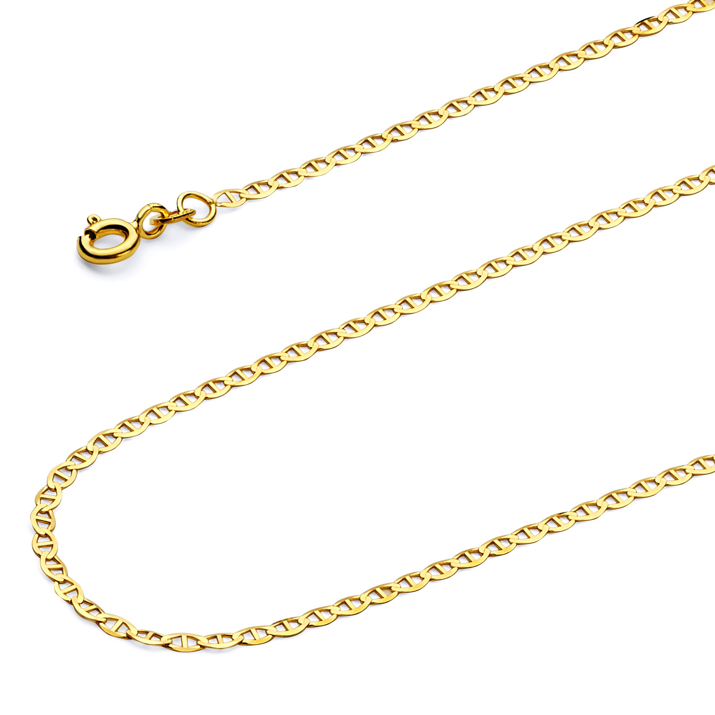 14k REAL Yellow Gold Solid 2mm Flat Mariner Chain Necklace with Spring Ring Clasp - 24"
