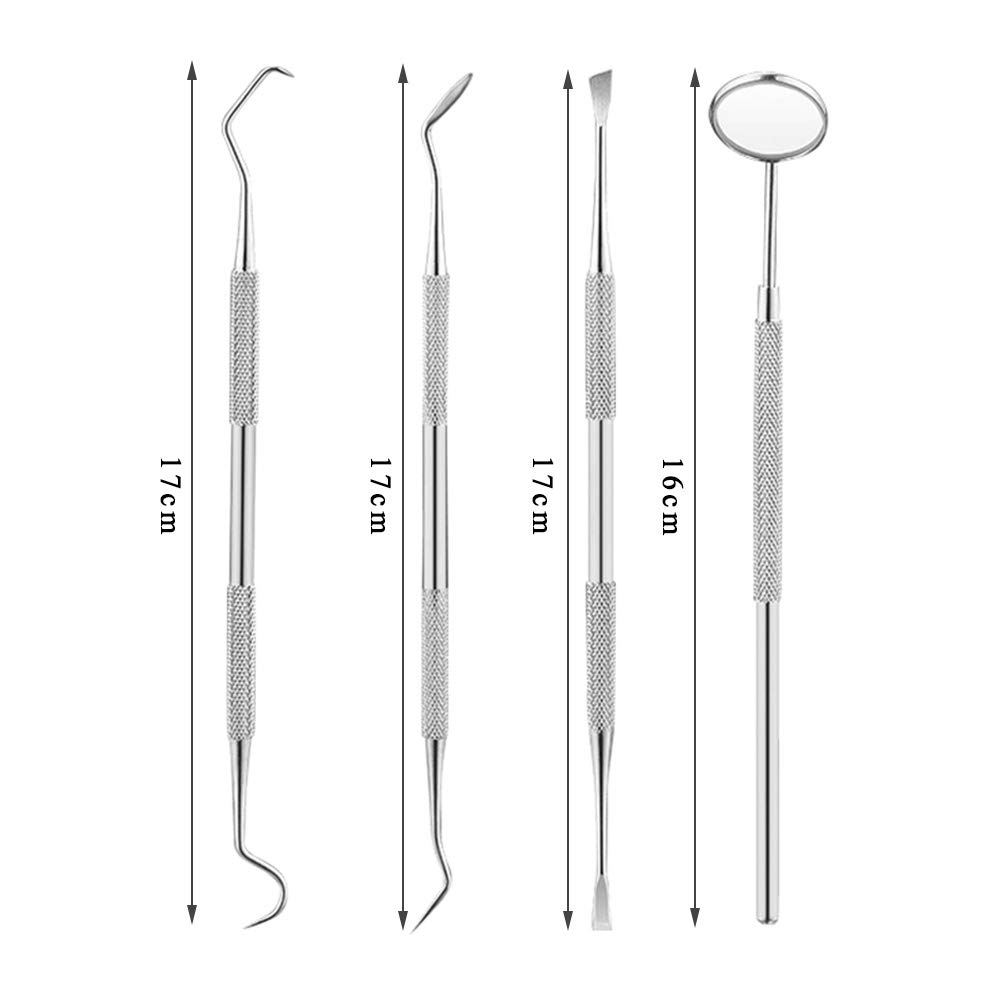 Angzhili Dental Hygiene Tool Set Stainless Steel Dental Probe, Mouth Mirror,Tarter Scraper and Sickle Scaler, Basic Examination Dental Kit Is Ideal for Personal and Pet(6.8 Inch)