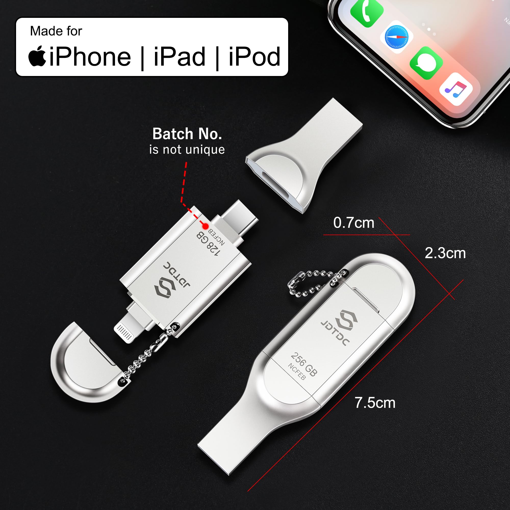 MFi Certified 128GB Photo-Stick-USB-Flash-Drive iPhone-Photo-Storage-Stick USB C iPhone-Flash-Drive-for-Photos External-Storage-iPhone-Thumb-Drive Memory-Stick-for-Android iPad iPhone-Photo-Transfer