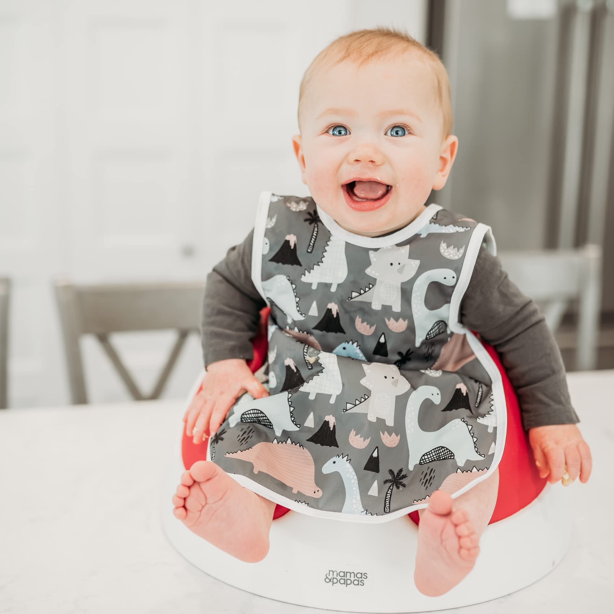 BapronBaby Dinosaur Drawing Bapron - No Neck Tie Safer Bib for Baby & Toddler - Soft Waterproof Stain Resistant - Machine Washable - Sz Preschool 3-5yrs