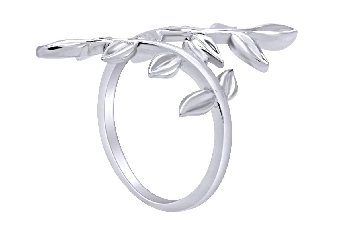 14K White Gold Plated 925 Sterling Silver Oliva Leaf Fashion Ring For Women Ring Size-6