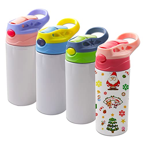 4pcs 12oz Sublimation Blanks Sippy Cup,Sublimation tumblers for Kids,Stainless Steel Insulated Toddler Water Bottle with Leak-Proof Straw Lid and Handle(Four Colors)