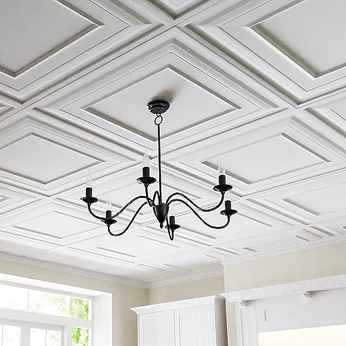 2ft x 2ft Icon Relief Ceiling Tiles - Easy Drop-in Installation β Waterproof, Washable and Fire-Rated - High-Grade PVC to Prevent Breakage Pack of 12, White (2 * 2, Style A)