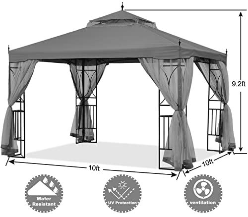 ABCCANOPY Patio Outdoor Gazebo 10X10 - Gazebo Canopy with Netting and Corner Frame Screen Wall for Backyard,Garden Gazebo Lawn (Dark Grey)