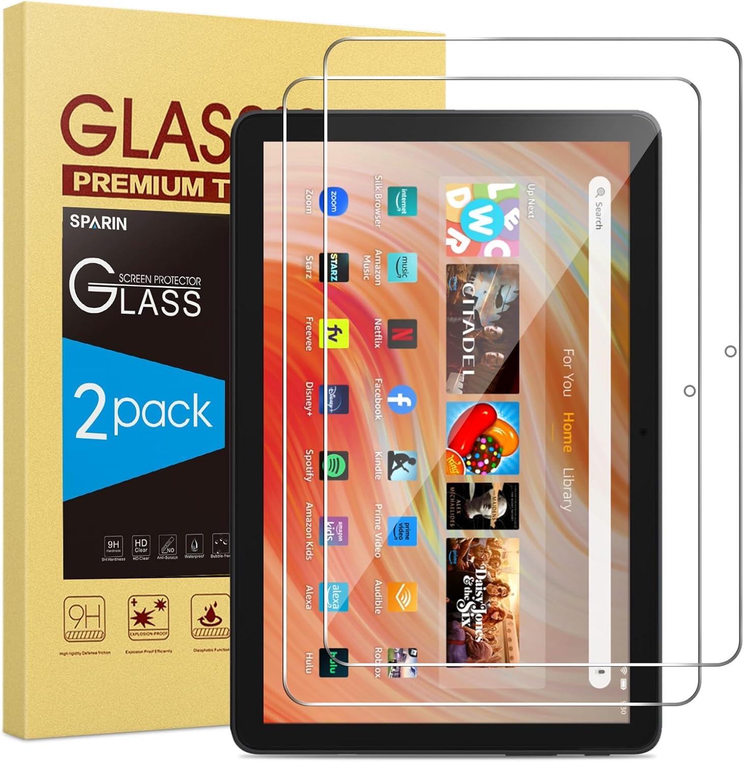 SPARIN 2 Pack Screen Protector for Amazon Fire HD 10 Tablet (2023/2021-13th/11th Generation) 10.1 Inch, 9H Hardness Tempered Glass for Fire 10/Fire HD 10 Plus/Fire HD 10 Kids/Kids Pro Tablet 2021