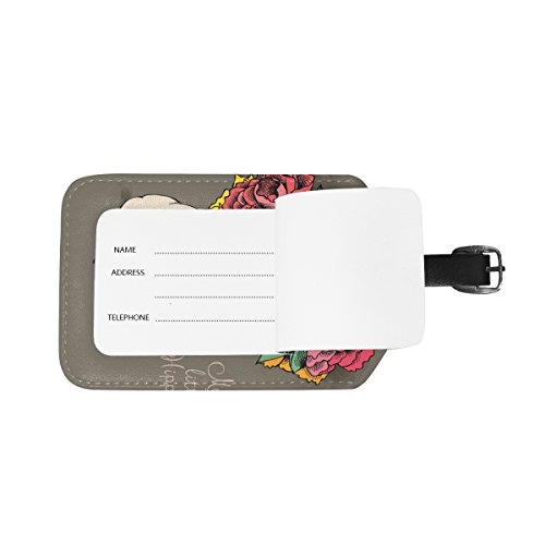 ALAZA Hippie Pug Dog Floral Luggage Tag for Baggage Suitcase Bag Leather 1 Piece