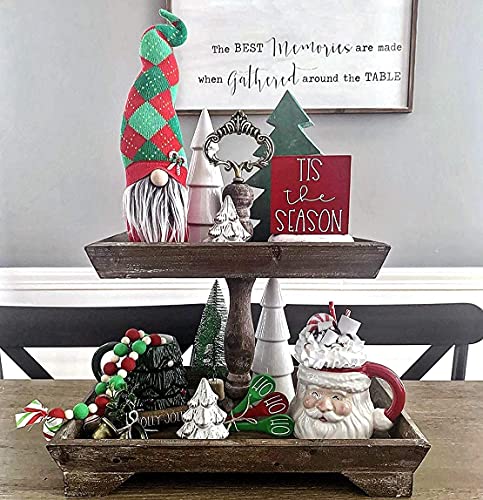 Felt Creative Home Goods Rustic Wood Two Tiered Tray, Rectangle 2 Tier Serving Tray for Coffee Bar, Kitchen Counter, Dining Room Table, Cupcake Stand, Holiday and Farmhouse Decor (Rustic Brown)