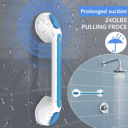 2 Pack Suction Cups Grab Bar 16 Inch, Zepolu Anti-Slip Bathroom Grab Bar Safety Balance Handrail, Handicap Elderly Senior Injury Disable Vacuum Suction Assist Shower Handle (1.25" Diameter, Blue)