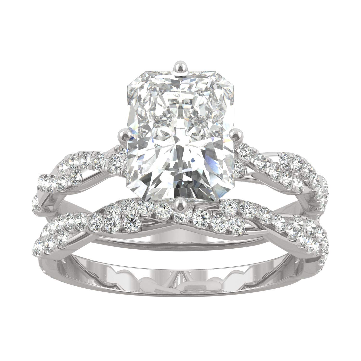 14K White Gold Moissanite by Charles & Colvard 9x7mm Radiant Bridal Set-size 6 3.42cttw DEW