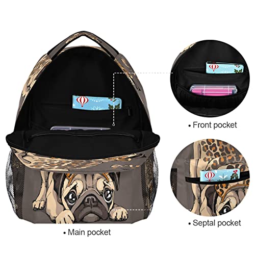 ALAZA Pug Dog Leopard Skin Spots Travel Laptop Backpack Business Daypack Fit 15.6 Inch Laptops for Women Men