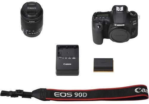Canon EOS 90D DSLR Camera w/Canon 18-55mm STM Lens Kit + Pro Photo & Video Accessories Including 128GB Memory, LED Light, Condenser Micorphone, 60" Tripod & More