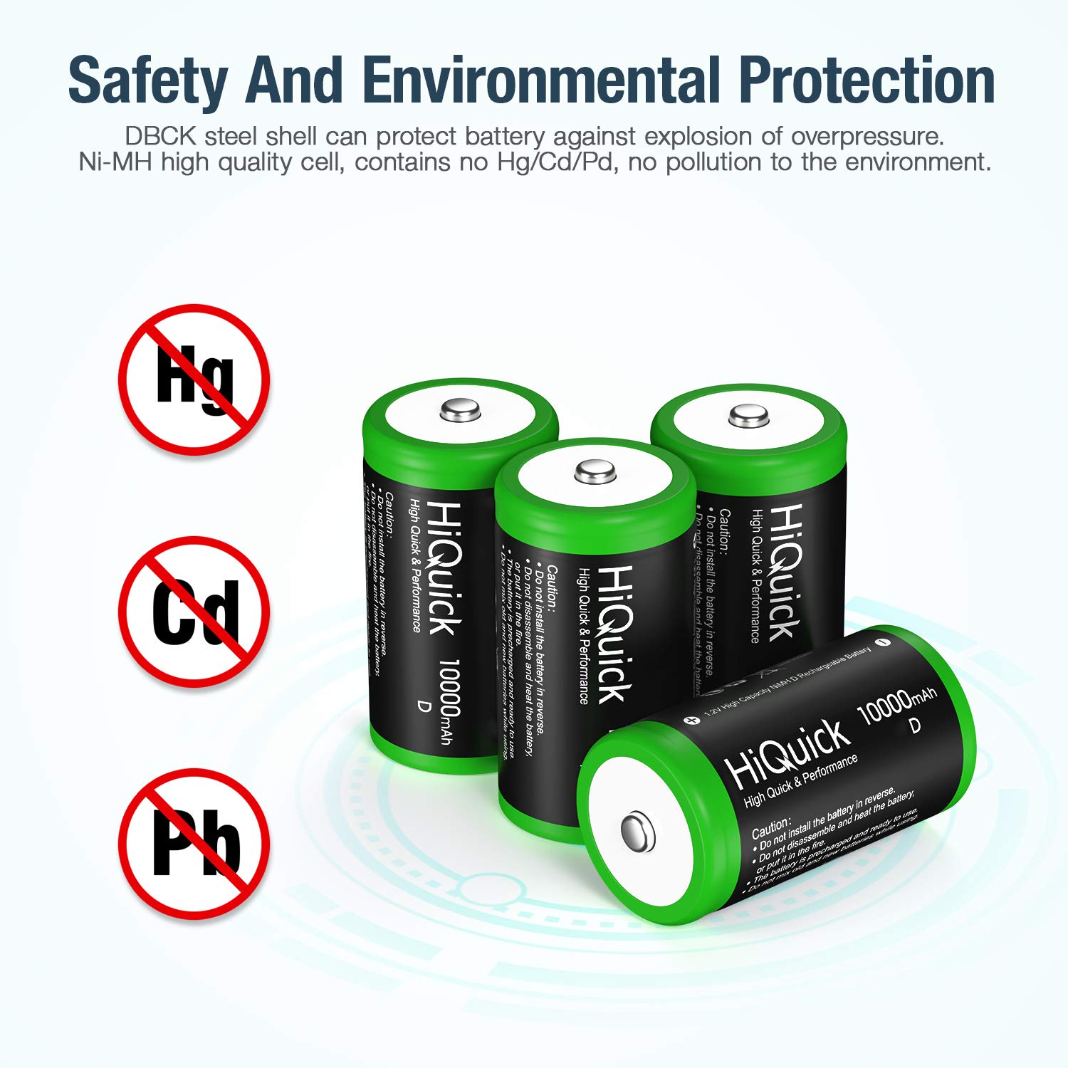 HiQuick D Rechargeable Batteries, 10000mAh 1.2V NiMH Per-Charged D Cell Long Lasting D Size Batteries with Store Boxes(4 Pack)