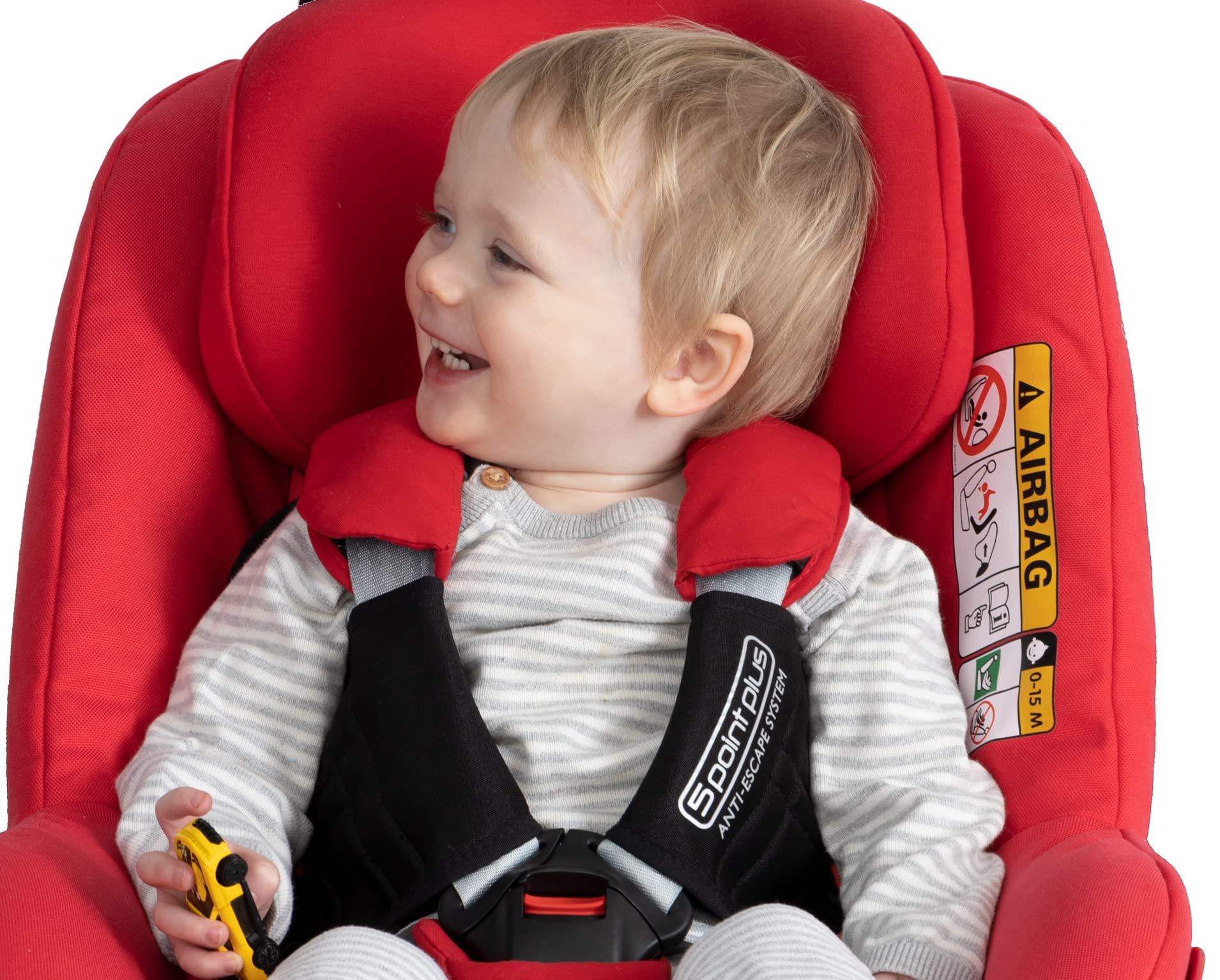 Safe Anti-Escape – Winner, Baby Products Association Innovation Award. Crash tested UN ECE R44 / UN ECE R129. Stop Wriggling Out, Stop Driver Distraction