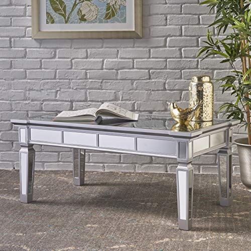 Christopher Knight Home Solanna Mirror Finished Faux Wood Coffee Table, Clear / Mirror White, 23 in x 42.15 in x 18.25 in