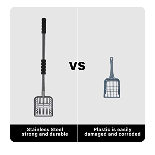 Acalu Cat Litter Scoop,Metal Long Handle Kitty Litter Scooper,Heavy Duty Cats Pooper for Litter Box Pet Poop Shovel 32inch