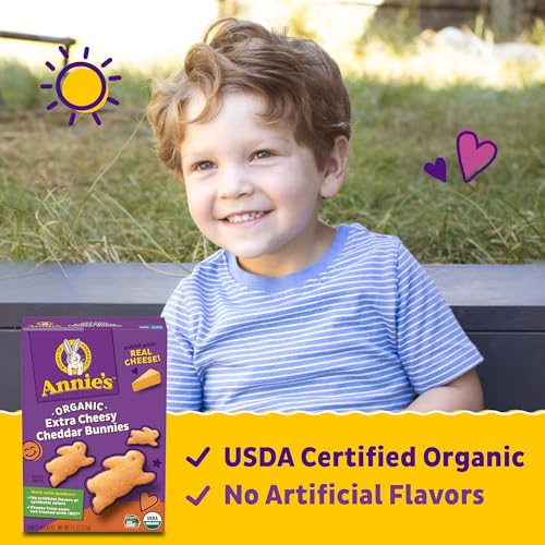 Annie's Organic Baked Snack Crackers, Single Serve, Cheddar Bunnies, 0.75 Oz (Pack of 100)