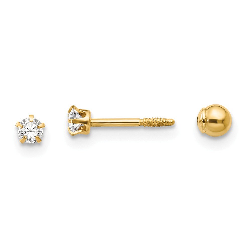 14K Yellow Gold Madi K 3mm Reversible CZ and Ball Earrings