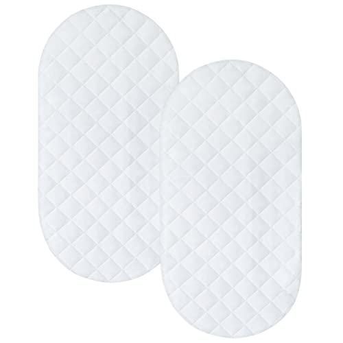 Bassinet Mattress Pad Cover 2 Pack Waterproof Bassinet Sheet Quilted Bassinet Mattress Protector (32"x17") for Boys & Girls, Fit for Hourglass/Oval Bassinet Mattress, White