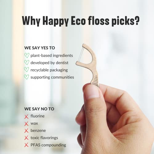 Natural Dental Floss Picks (200) - Vegan, Sustainable, Reusable Floss Sticks for Adults and Kids with Dental Pick - Plaque Remover for Teeth Cleaning - Tooth Picks Flossers - Biodegradable Floss Pick