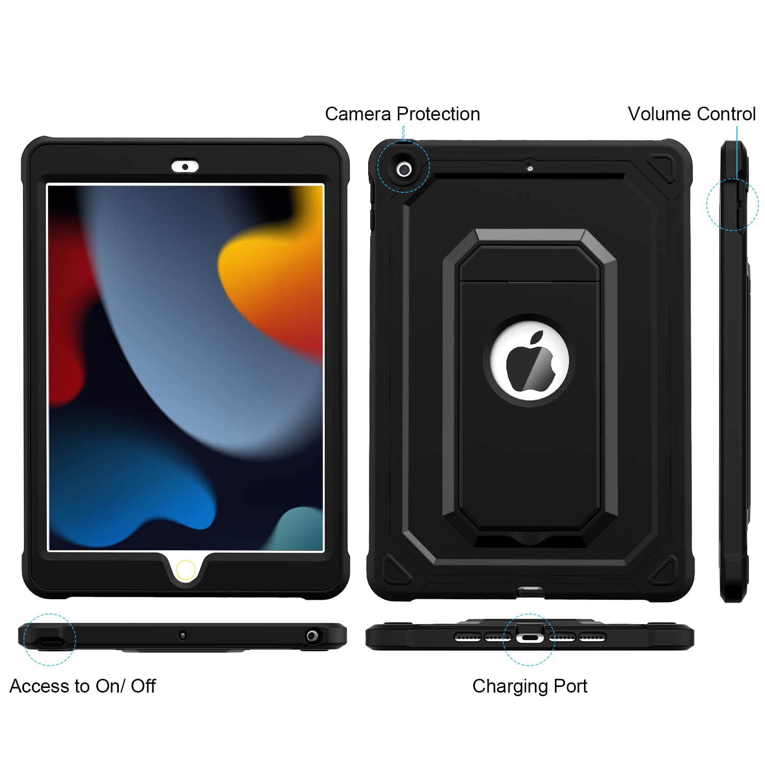 Cantis Case for ipad 9th Generation/iPad 8th Generation/iPad 7th Generation, [Built-in Screen Protector] Dual Layer Shockproof Protective Case for iPad 10.2 inch 2021/2020/2019, Black