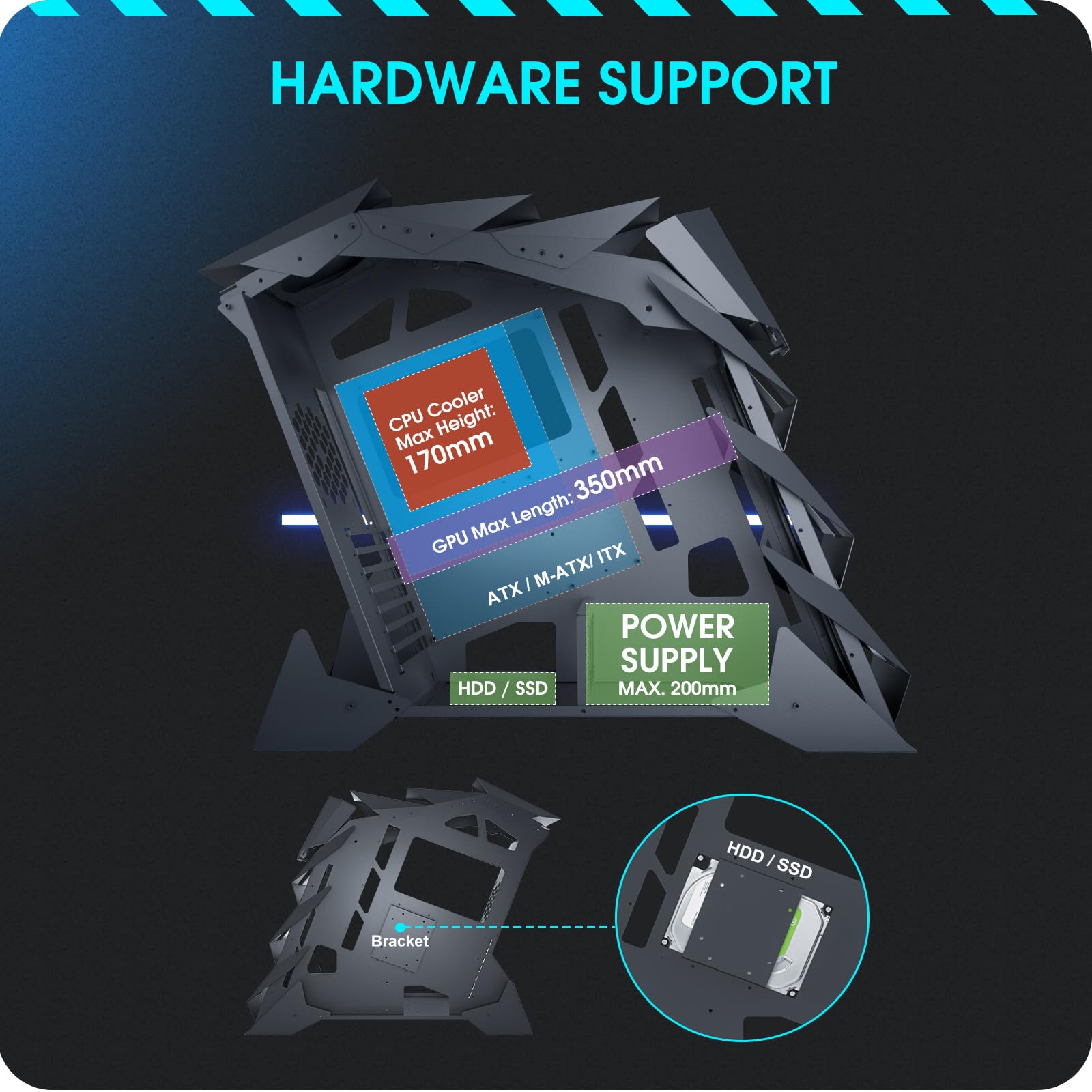 Vetroo K1 Pangolin Mid-Tower ATX PC Gaming Case, Dual Tempered Glass, USB 3.0 I/O Panel High Airflow Computer Case Max 360mm Water Cooler Support (Fans are not Included)