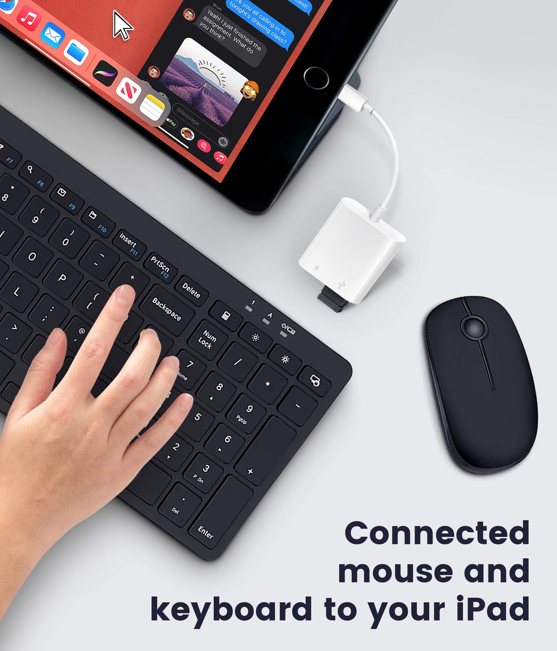 Fubiaofei USB Adapter for iPhone/iPad, LᎥghtnᎥng to USB Female OTG Adpater,USB3 to iPad Adapter with Charging Port,Supports FlashDrives,MIDI,SD Card Reader and Mouse,Plug&Play