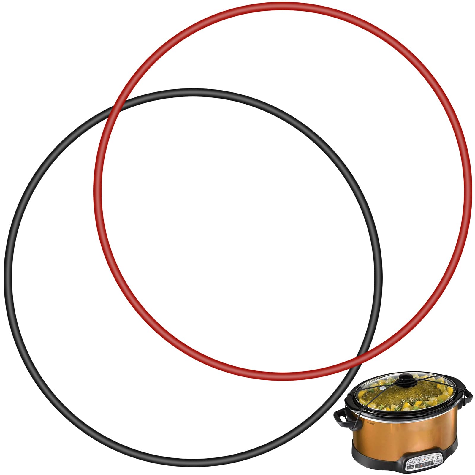 2 Pack Black and Red Elasticity Lid Latch Strap Rubber Band 6-7-8 Quart Compatible for Hamilton Beach Crock Pot Slow Cooker