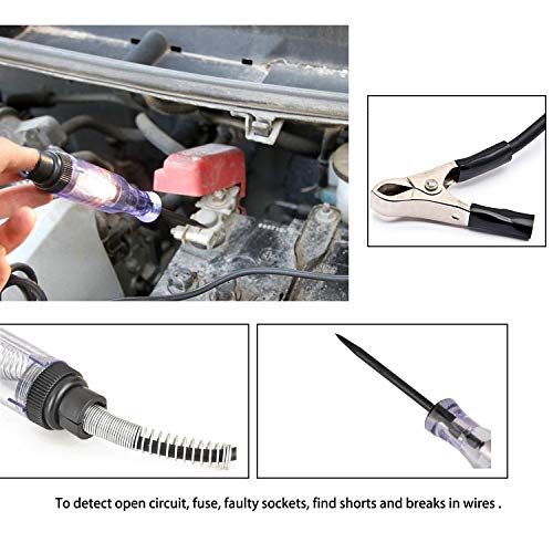 2 Pcs Car Circuit Tester, 6V-12V-24V DC, TuNan Automotive Voltage Test Electrical Volt Continuity Tester Auto with Indicator Light/Long Probe for Truck SUV RV/Wire/Fuse/Socket - Black