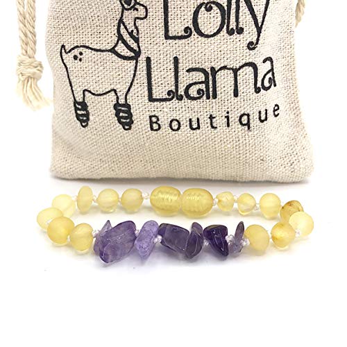 Genuine Baltic Amber Bracelet by Lolly Llama - Certified from The Baltic Sea - Genuine Amethyst