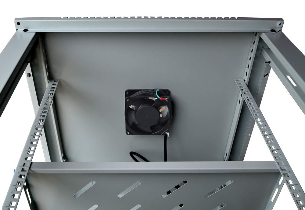 18U Wall Mount Gray IT Network Server Rack Cabinet Enclosure 24 Inch Depth-2 Shelves-8-Way PDU-Fan-Casters-Hardware
